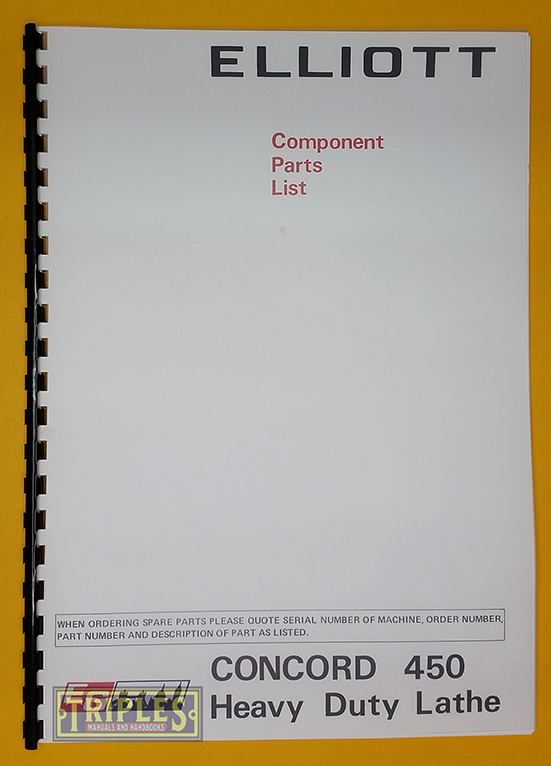 Elliot Concord 450 Lathe Component Parts List.